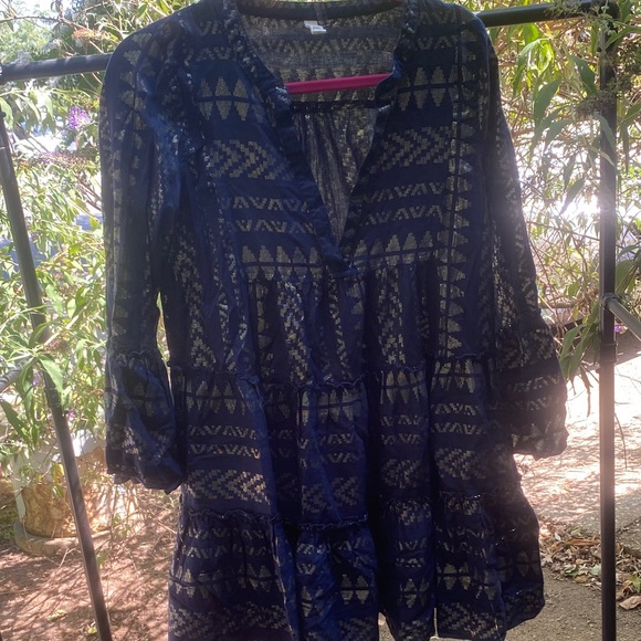Elan | Dresses | Elan Midnight Blue And Metallic Gold Dress | Poshmark